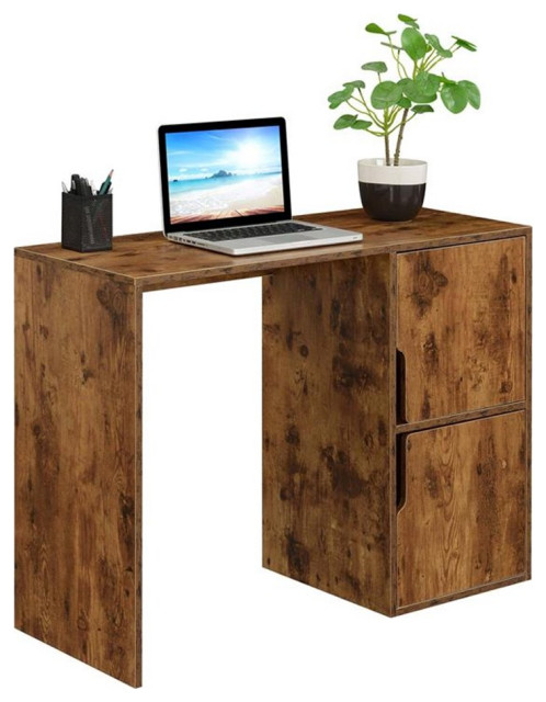 Pemberly Row Student Desk with Storage Cabinets in Nutmeg Wood Finish ...