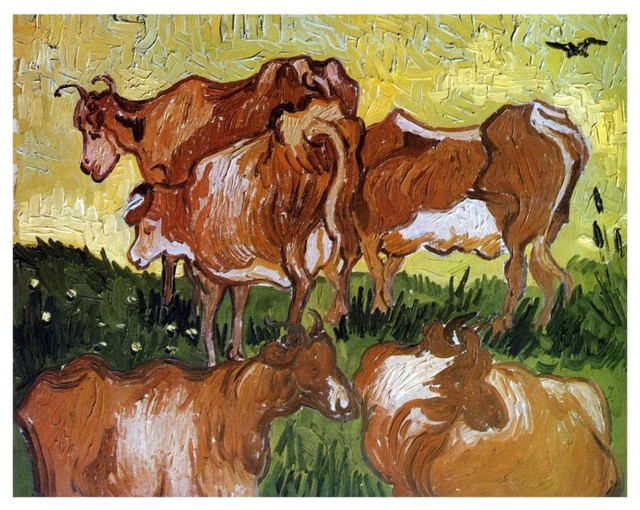 "Cows" Digital Paper Print by Vincent Van Gogh, 18"x15" - Farmhouse ...