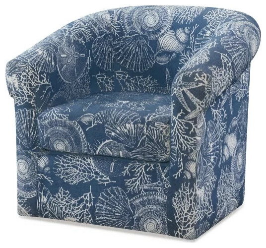 Swivel Club Chair with Ocean Blue and White Coastal Pattern - Beach ...