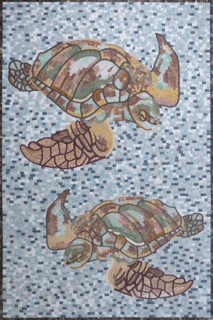 Sea Turtles - Mosaic Artwork, 41" x 61" - Beach Style - Tile Murals ...