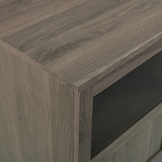 Transitional TV Stand, 4 Doors With Glass Insert & Metal Handles ...