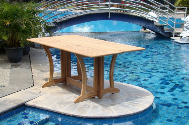 7-Piece Outdoor Teak Dining Set: 69" Folding Table, 6 Mas Stacking Arm ...