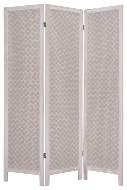 Benzara 3 Panel Transitional Fabric Screen with Floral Details, Brown ...