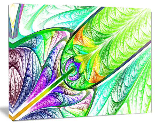 Green Blue Fractal Stained Glass, Abstract Wall Art Canvas, 20"x12"x1 ...