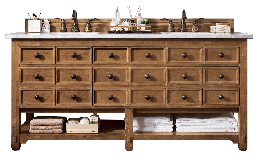 Malibu 72" Honey Alder Double Vanity, Arctic Fall Solid Surface Top ...