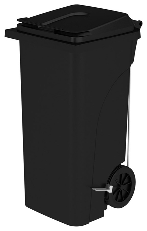 Safco Products Plastic Step-On Touchless 32 Gallon Trash Can in Black ...
