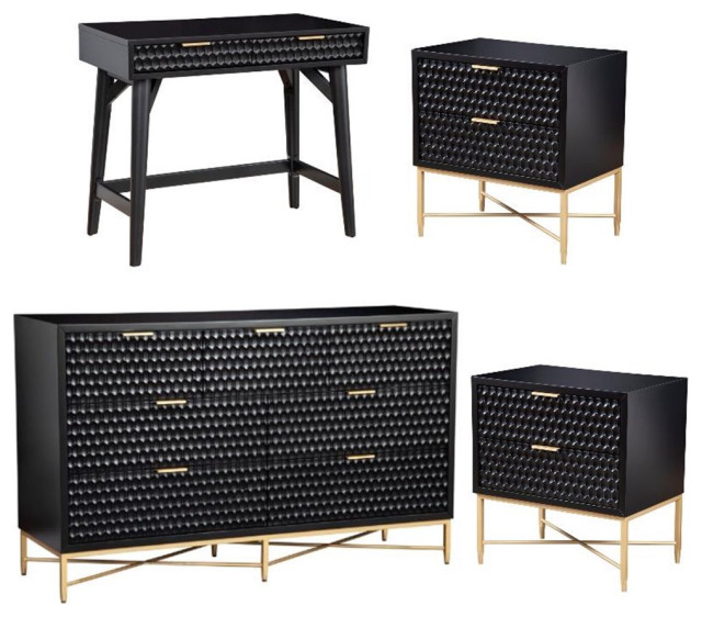 Home Square 4-Piece Set with 7 Drawer Dresser & 2 Nightstands & Mini ...