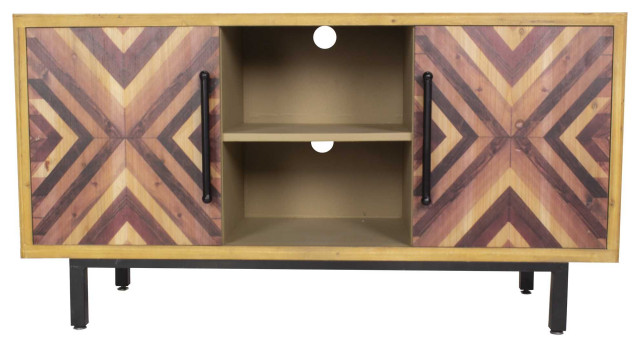 Striking Parquet Finish Media Console Cabinet - Industrial ...