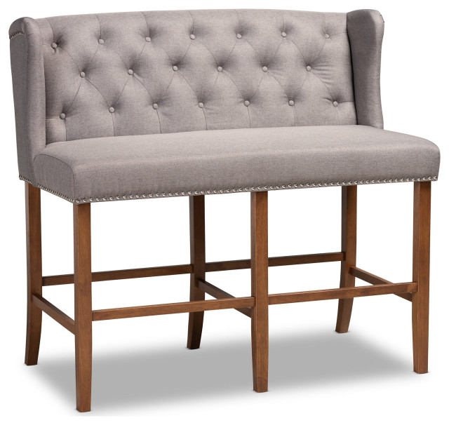 Modern Fabric Upholstered Walnut Bar Stool Bench with Button Tufting ...