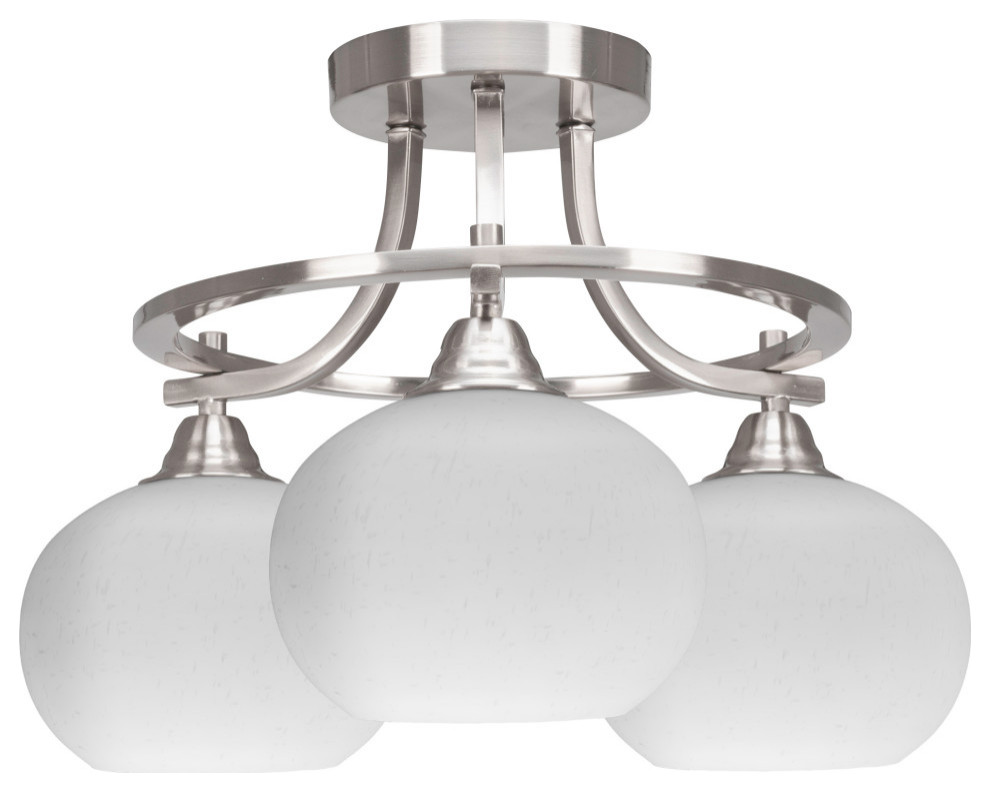 Paramount 3-Light Semi-Flush Light, Brushed Nickel, 7" White Muslin ...
