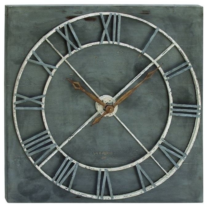 Gray Industrial Wood Wall Clock, 36"x36" - Industrial - Wall Clocks ...
