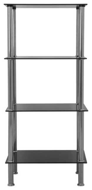 AVF Transitional Steel and Glass Small 4-Tier Shelving Unit in Black ...