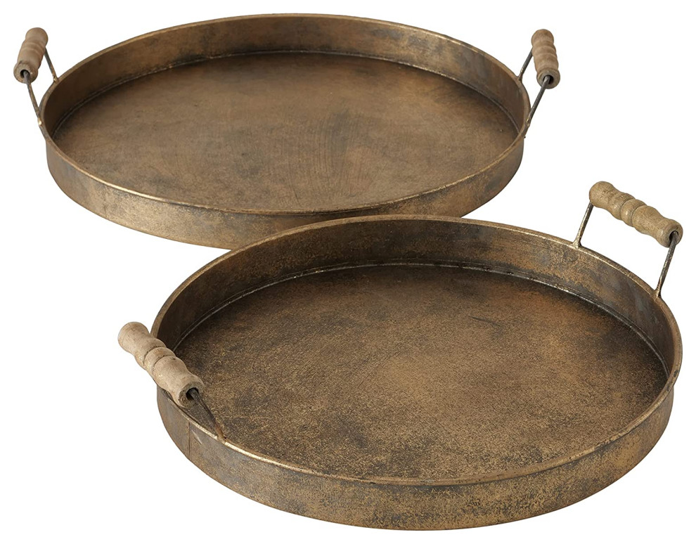 Antique Gold Trays, 2 3/4 L x 13 W x 13 H inches - Farmhouse - Serving ...