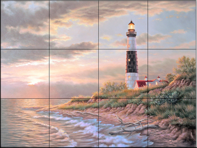 Tile Mural, Evening Tide Big Sable by Judy Gibson, 17" x 12.75" (12 ...