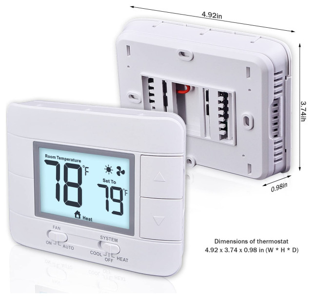 Non-Programmable Thermostat for Home 1 Heat/ 1 Cool, With Room ...