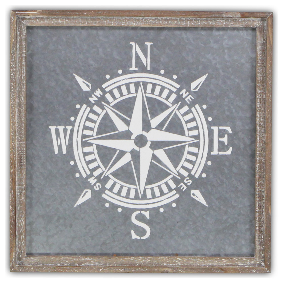 Cowa Painted Compass on Galvanized Backdrop Wall Decor - Beach Style ...
