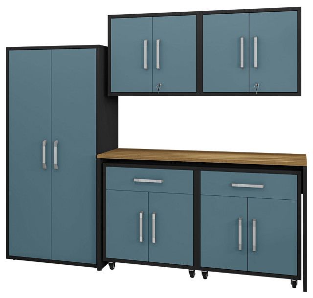 Eiffel 6-Piece Garage Storage Set, Matte Black and Aqua Blue ...
