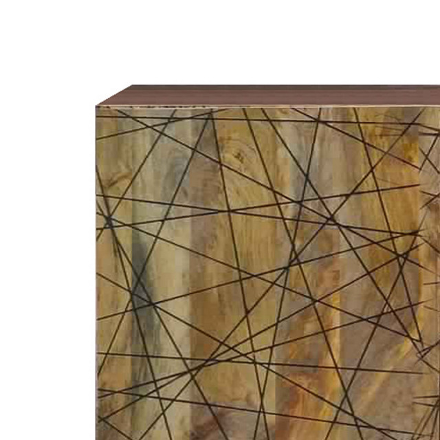 3 Door Wooden Console Table with Geometric Front Panels, Brown ...