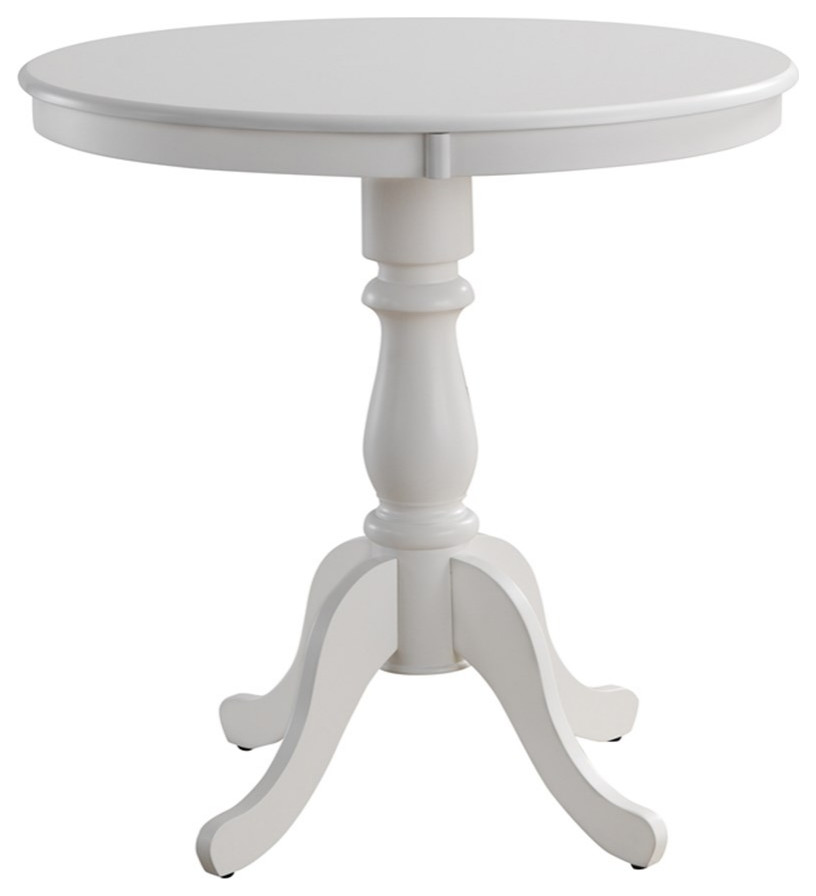 Pemberly Row Traditional 36" Round Wood Pedestal Bar Table in White ...