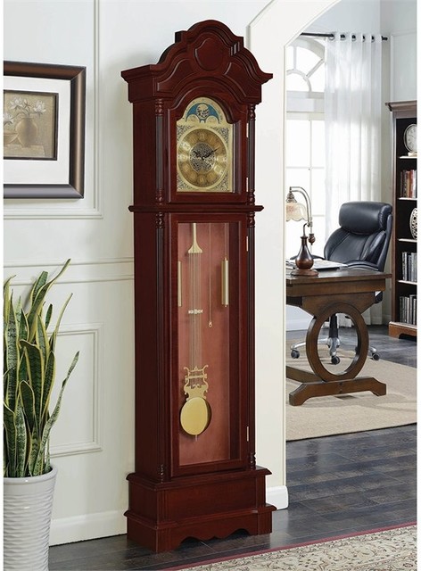 Coaster Traditional Wood Grandfather Clock with Chime in Brown ...