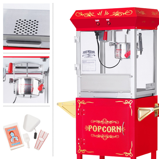 Popcorn Machine & Cart 8oz Popper Stainless-Steel Kettle, Warming Deck ...