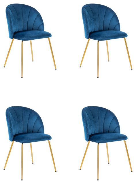Velvet Blue Dining Chair Upholstered Dining Room Living Room Set of 4 ...