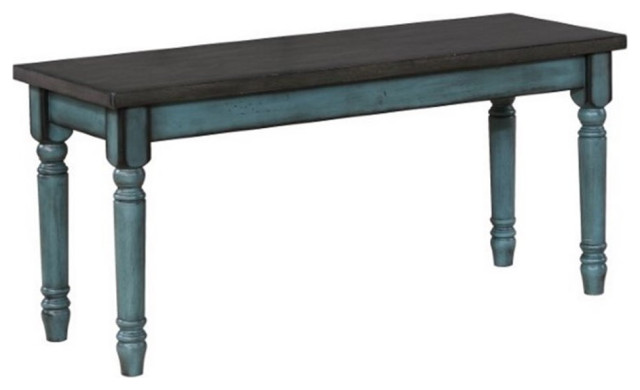 Linon Willow Wood 2 Tone Dining Bench in Distressed Teal Blue ...