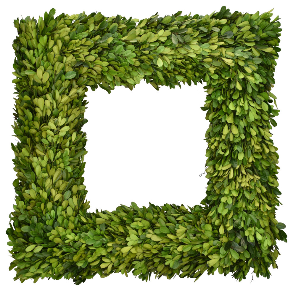 Preserved Boxwood Square Wreath, Single Side 20 inch - Farmhouse ...