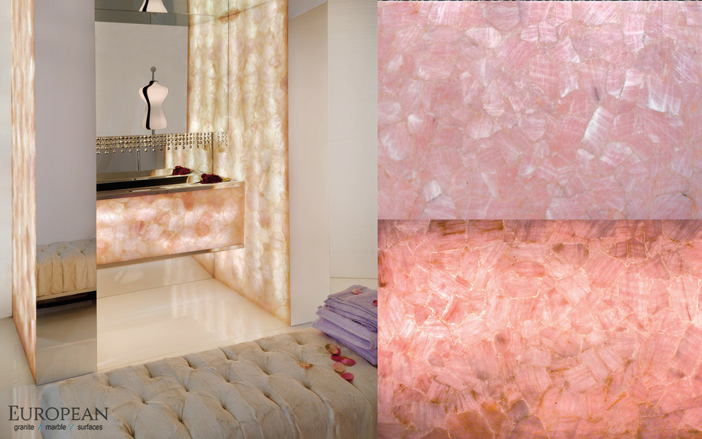 Backlit rose quartz brings vibrance to dressing room