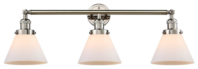 Innovations Large Cone 3-Light Bathroom Fixture, Polished Nickel ...
