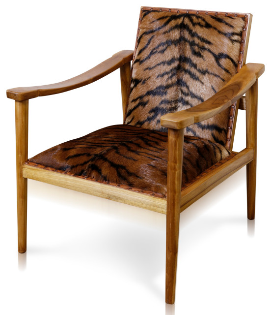 Galaxia - Tiger Print Lounge Chair - Solid Teak Wood Frame - Light ...