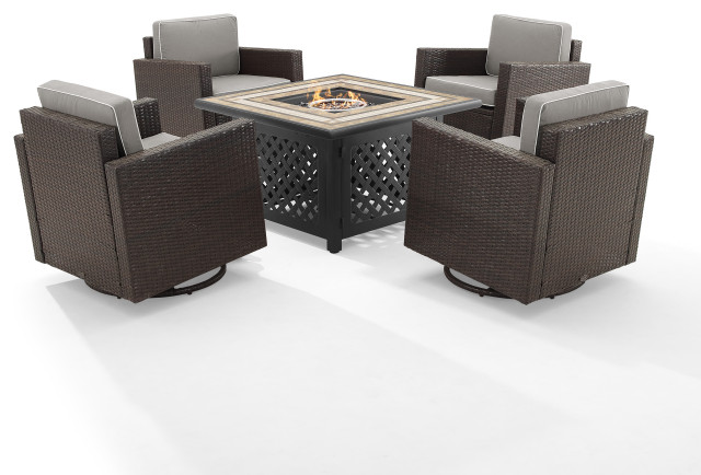 Palm Harbor 5Pc Outdoor Swivel Rocker Set With Fire Table - Tropical ...
