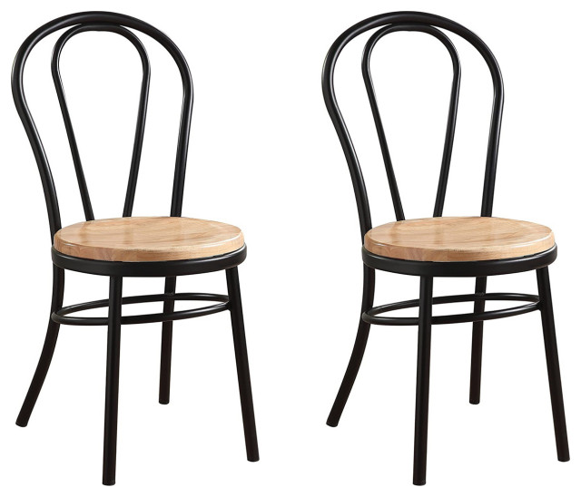 Set of 2 Metal Side Chairs, Black and Natural - Transitional - Dining ...