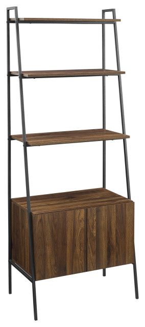 Tall Bookcase, Ladder Design With Beveled Doors & 3 Open Shelves ...