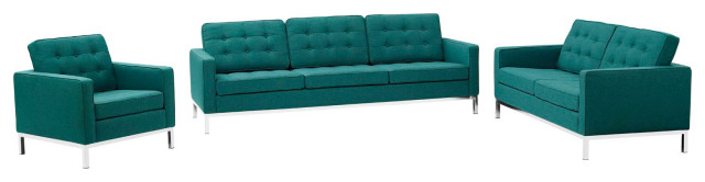 Loft 3 Piece Upholstered Fabric Sofa Loveseat and Armchair Set by ...