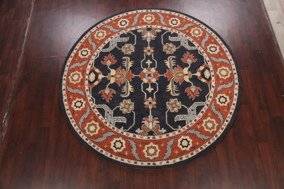Traditional Floral Round Oriental Wool Area Rug Hand-tufted Carpet 8x8 ...