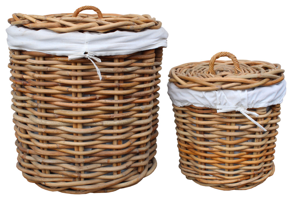 Jungle Weave Rattan Round Laundry Hamper With Liner and Lid Set of 2 ...