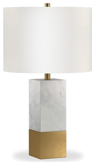 21" Gold and White Marble Table Lamp With White Drum Shade ...