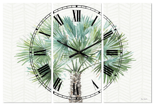 Mixed Botanical Greens Palms Iii Farmhouse Multipanel Metal Clock ...
