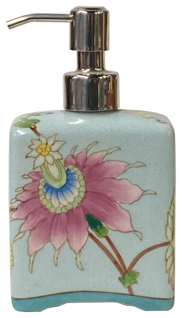 Pastel Blue Flower Painting Rectangular Porcelain Pump Container ...