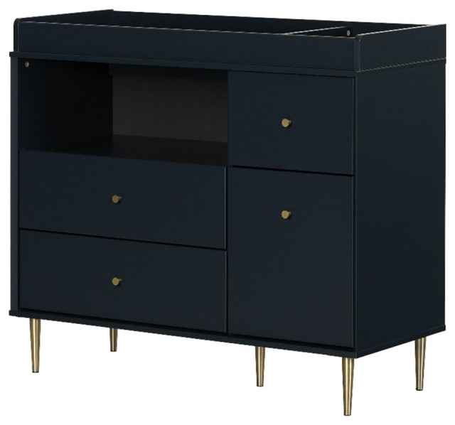 Pemberly Row Changing Table with Drawers and Open Storage Navy Blue ...