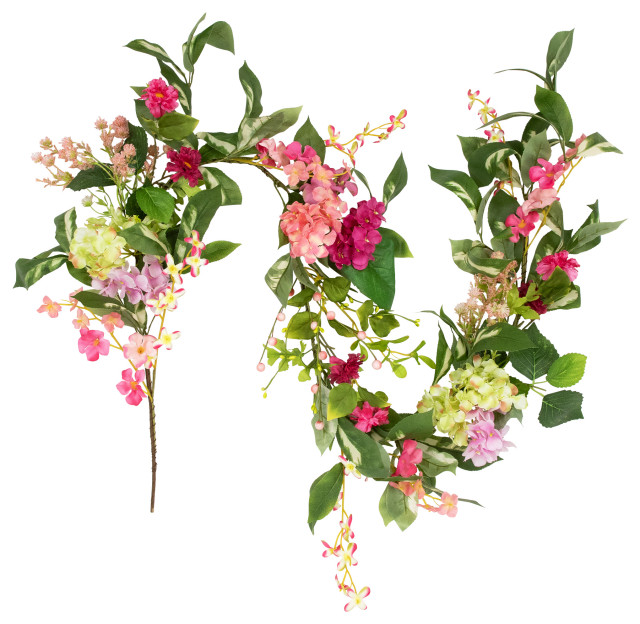 Leafy Hydrangea Artificial Floral Spring Garland 5' Pink - Modern ...