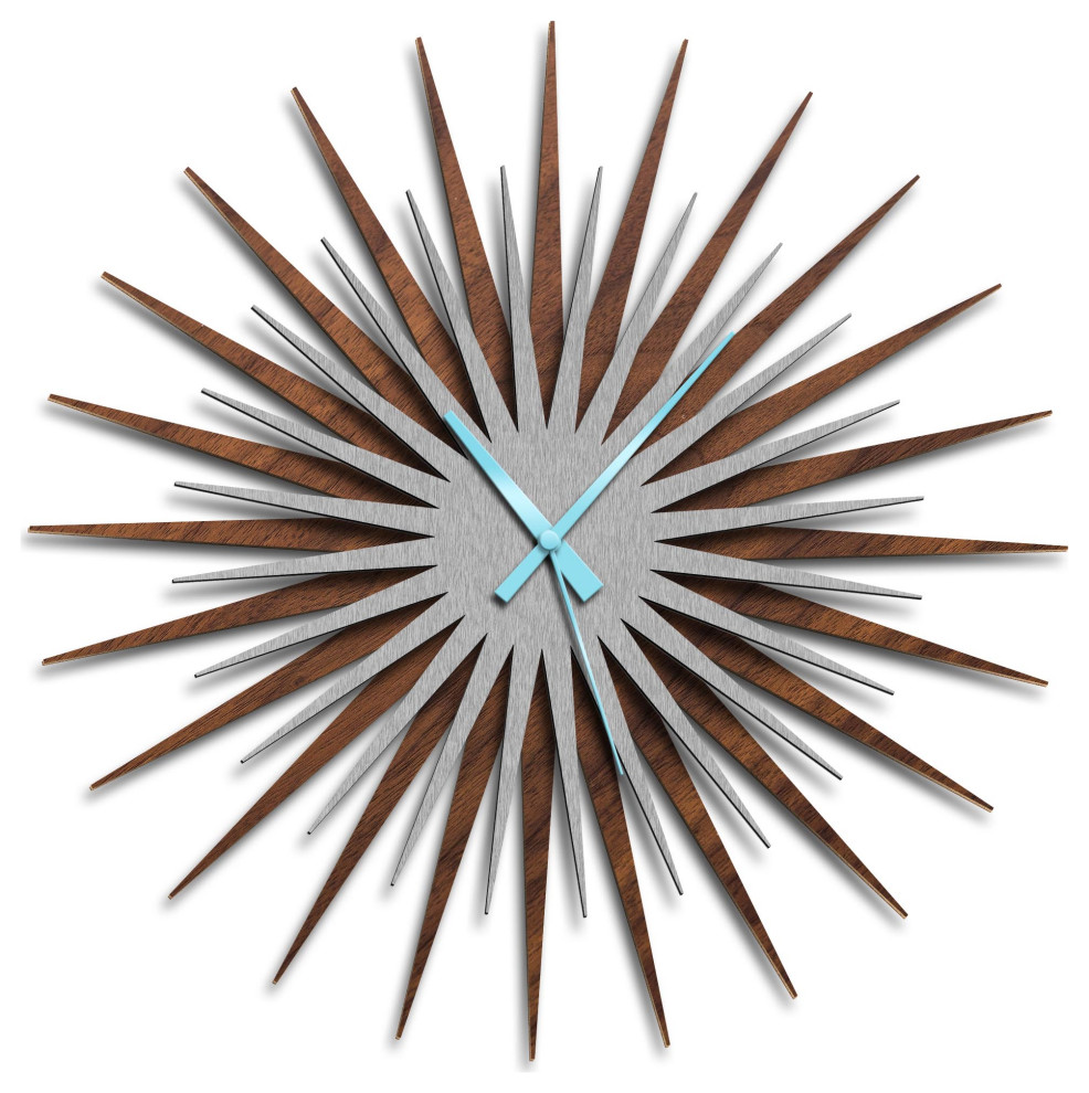 Mid-Century Modern 'Atomic Era Clock Walnut Silver Black' Wall Decor ...