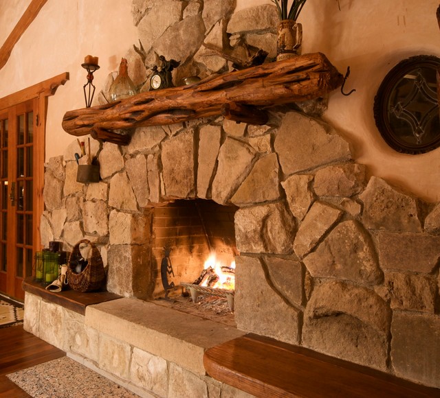 Zuker Cob House Fireplace - Rustic - Living Room - Austin