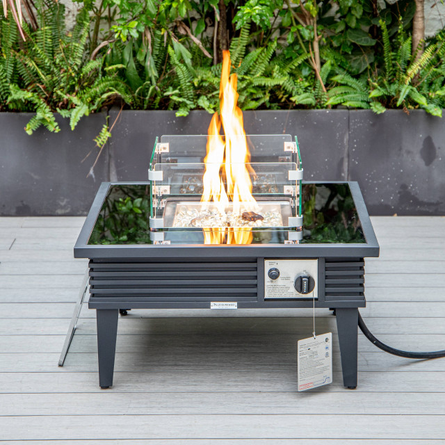 Leisuremod Walbrooke Patio Square Fire Pit Table With Aluminum Slats Frame - Transitional - Fire ...