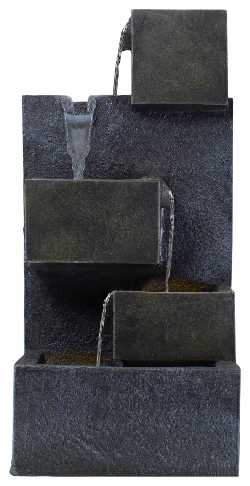 19" Gray LED Lighted 5-Tier Rainfall Outdoor Water Fountain ...