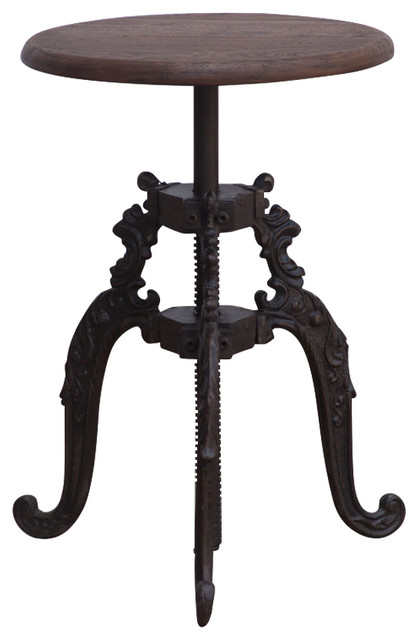 Regina Brown Reclaimed Teak and Cast Iron Adjusting Stool - Industrial ...
