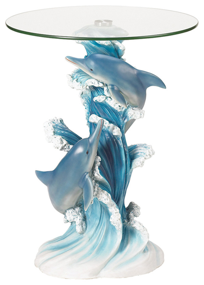 Playful Dolphins Accent Table - Beach Style - Side Tables And End ...