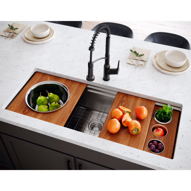 Karran 45" Undermount Single Bowl 16 Gauge Stainless Steel Workstation ...
