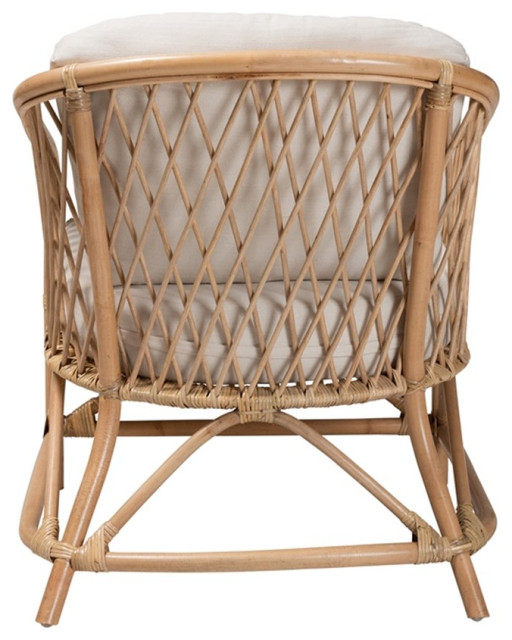 Baxton Studio Patsy White Fabric and Natural Brown Rattan Armchair ...